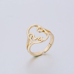 AOCHEE Human Face Rings Statement Ring Open Adjustable for Women Vintage Accessories (Gold)