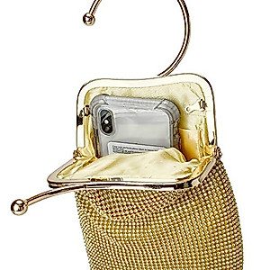 SP Sophia Collection Women's Stunning Rhinestone Fringe Evening Purse Clutch Bag with a Circle Metal Wristlet in Gold