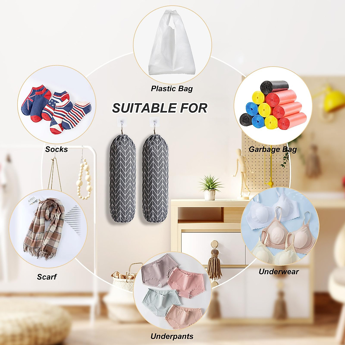 2 Pcs Plastic Bag Holder, JIMSUMM Wall Mount Plastic Bag Organizer, Washable Large Grocery Bag Storage Dispenser, Shopping Bags Carrier for Home Kitchen Travelling, 22x9 in shopping bag carrier (Gray)