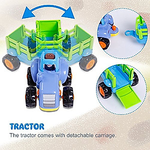 Friction Powered Cars, Push and Go Toy Trucks Construction Vehicles Toys Set for 1 2 3 Year Old Baby Toddlers Beach Dump Truck, Cement Mixer, Bulldozer, Tractor, Early Educational Gifts, A Set of 4