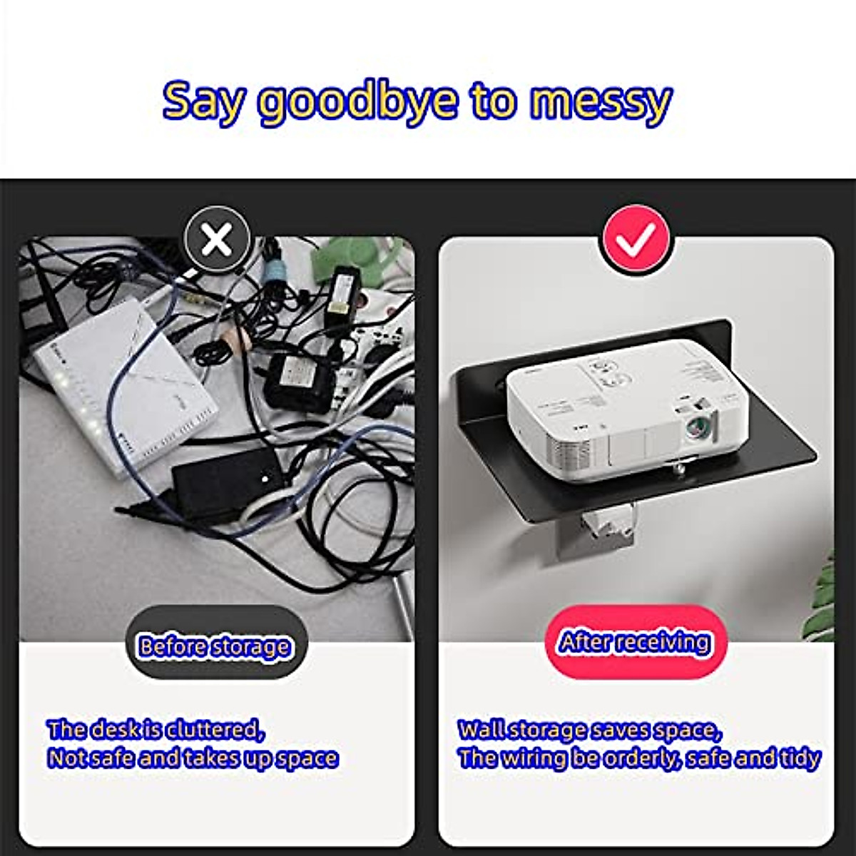 XZJMY Floating Shelves Black Set of 2,Metal Wall Shelf,8" Display Shelves for Wall Storage,Easily Expand Wall Space - Aluminum Floating Shelf for Security Cameras, Baby Monitors, Speakers (2, Black)