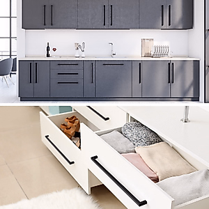 IronFun 6-Pack|12-3/5 Inch Black Cabinet Pulls Handles for Kitchen Extra Long, Dresser Drawer Pulls Handles Modern Euro Style，Square Stainless Steel T Bar Pulls Knobs 12.6 in