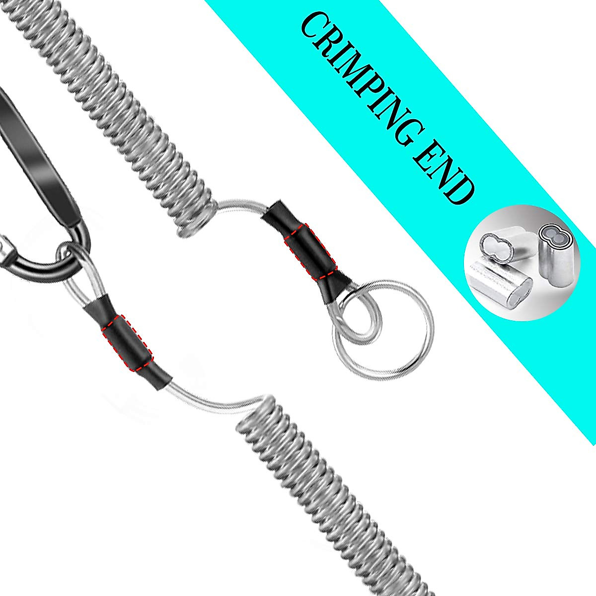 Hekodonk Flexible Anti-Lost Spring Coil Leash Cord Safety Ropes Retractable Lines Elastic Wrist Band with Stainless Steel Snap Hook Keychain Ring Carabiner Black