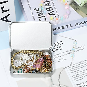 Tin Box with Lid, Small Metal Box Rectangular Hinged Lids Tin Empty Tins Box Containers Mini Cookie Tin Case Portable Metal Tins with Lids for Candies Soaps Earrings Jewelry Crafts Gifts, Silver
