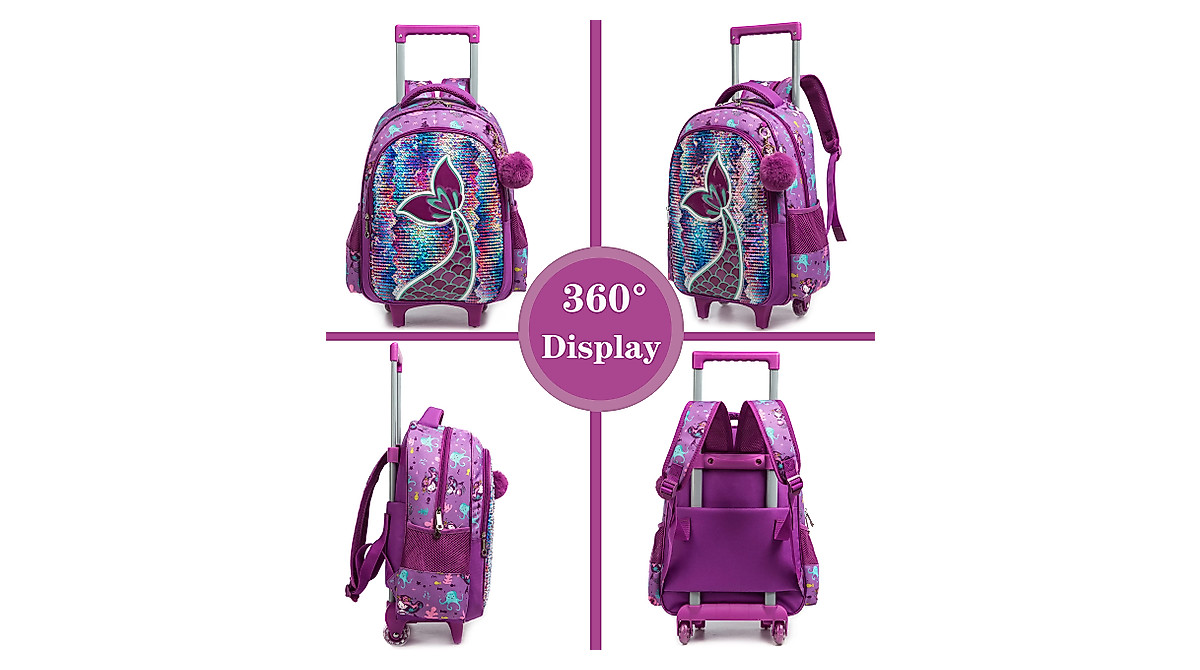 Stylish Mermaid Rolling Backpack for Girls