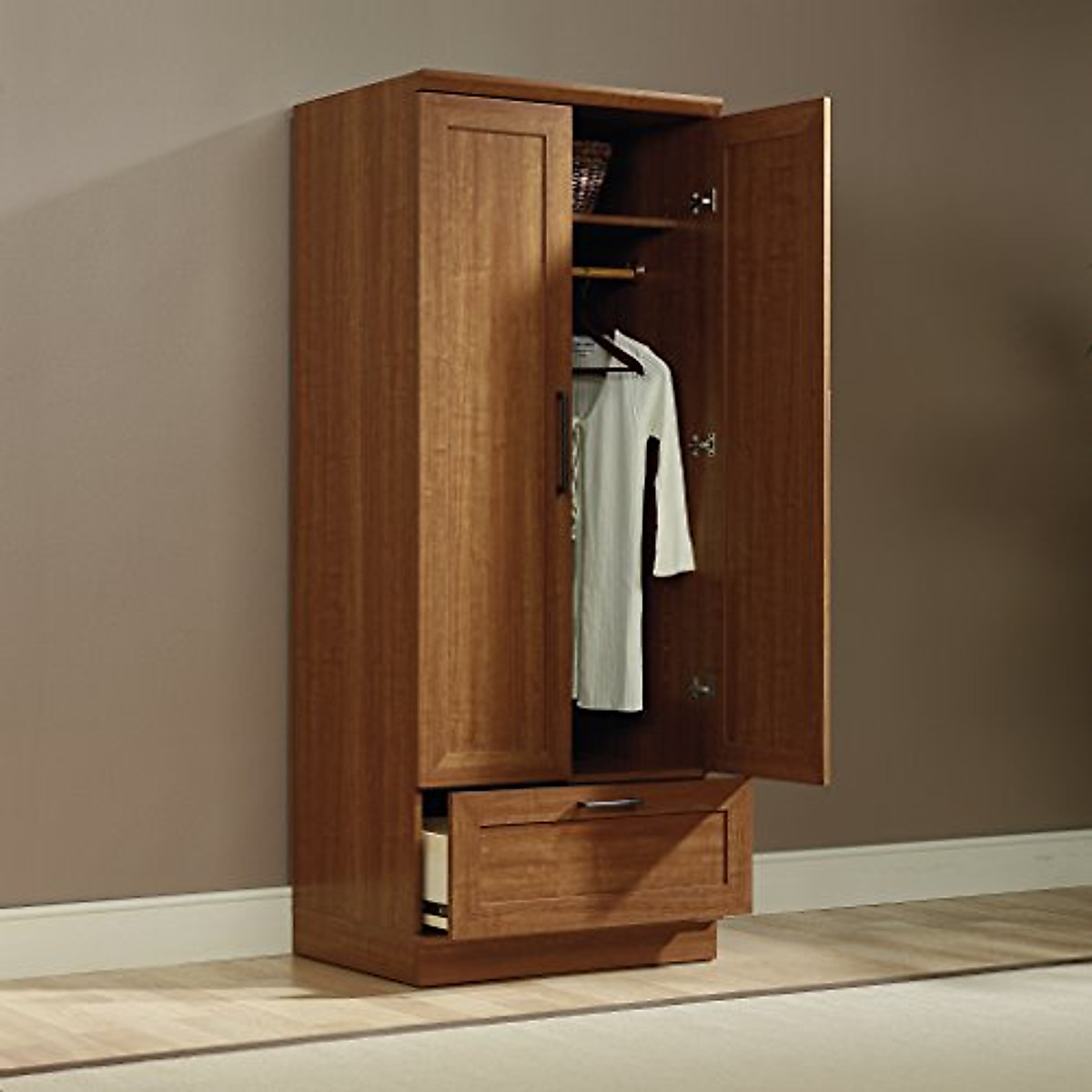 Sauder 411802 HomePlus Wardrobe/Storage Cabinet, L: 28.98" x W: 20.95" x H: 71.18", Sienna Oak finish