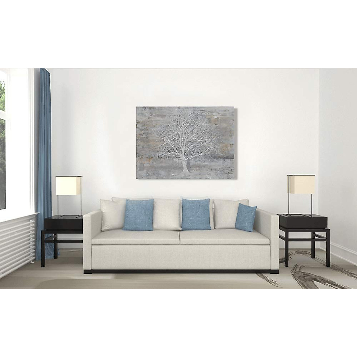 Yihui Arts Tree Of Life Canvas Wall Art Hand Painted Grey White Beige Paintings Modern Abstract Forest Pictures Artwork for Living Room Bedroom Office Decoration