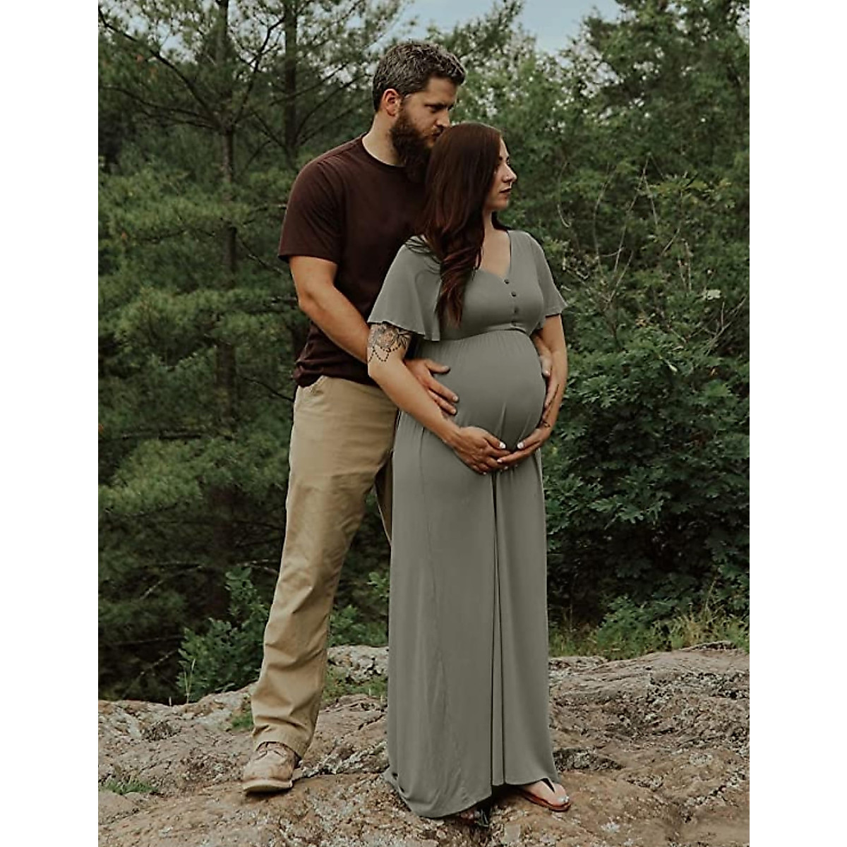 Peauty Boho Maternity Dress Maternity Dresses for Baby Shower Summer Summer Maternity Dress Casual Maternity Dress Summer Maternity Dress for Baby Shower Summer (Green Grey L)