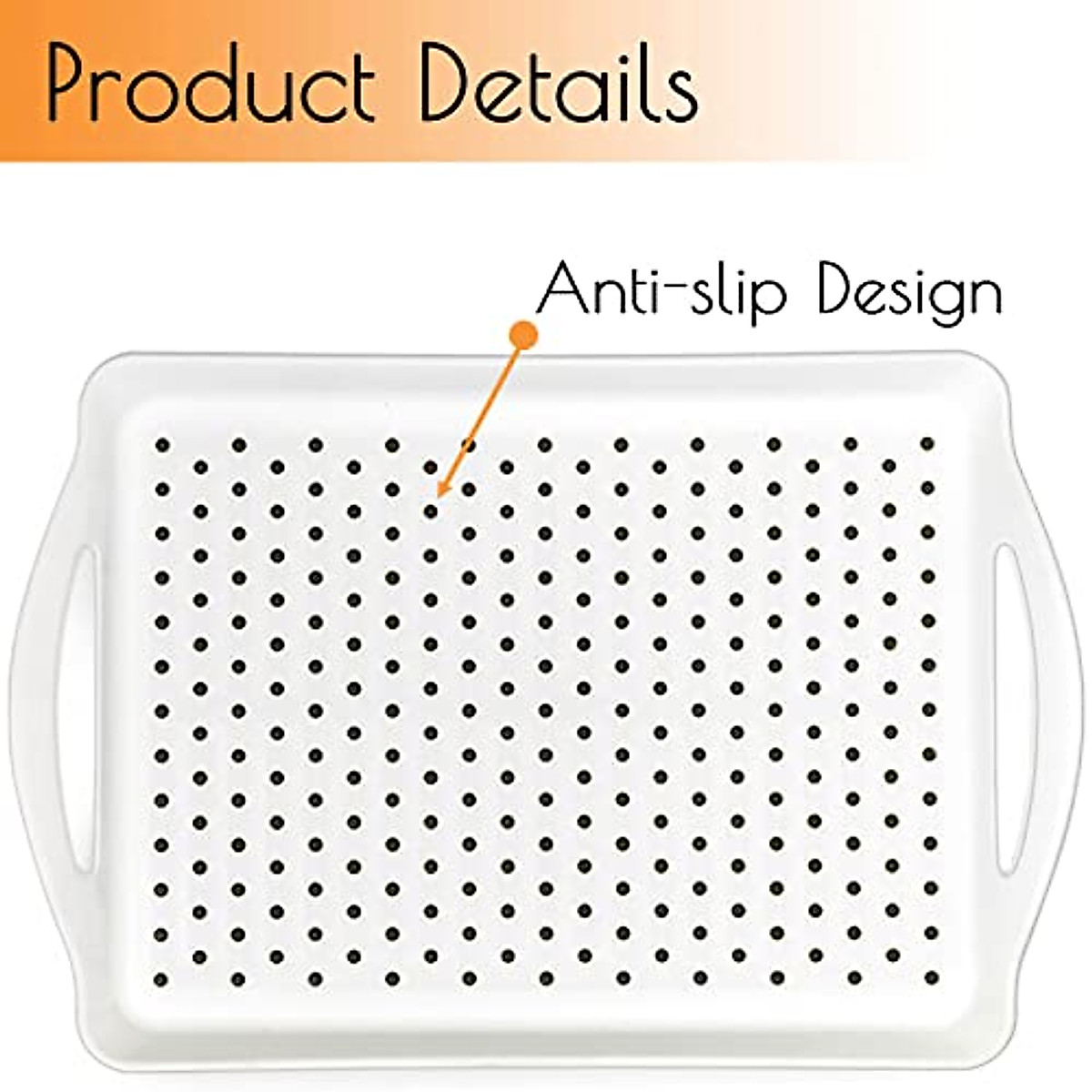 Non-Slip Serving Trays, 3 Pack Large Food Serve Tray with Handle, 16.5 x 11.2 x 1.6 in Trays for Dinner, Drinks, Snacks (White)