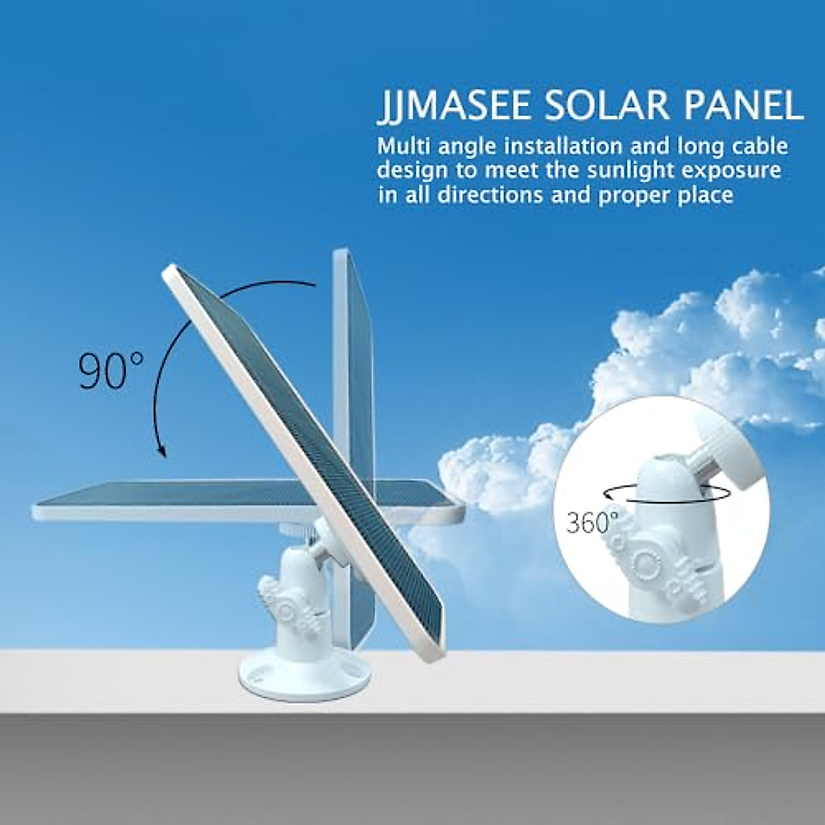 JJMASEE Solar Panel Charger for Arlo Essential Spotlight/XL Spotlight Camera(not for Arlo Essential 2K/2K XL), Micro USB (not Type-C) 13FT Weatherproof Cable and Aluminum Alloy Mount (1 Pack)