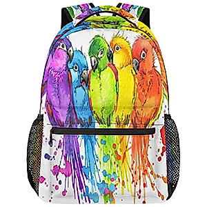 GzLeyigou Watercolor Parrot Daypack Backpacks Computer Laptop Backpacks, Large Capacity Bookbags with Adjustable Shoulder Strap, Travel Hiking Camping Casual Daypack for Adult/Women/Men/Boys/Girls