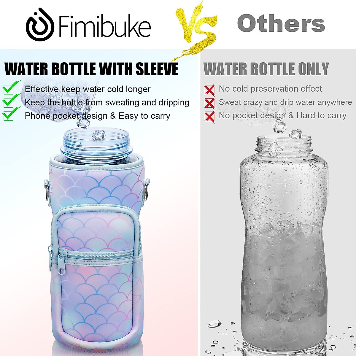 Half Gallon Water Bottle with Sleeve 64 OZ Water Bottle with Straw & Time Marker to Drink Leakproof Motivational Water Jug with Insulated Holder Workout Gym Sport