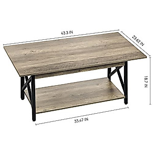 GreenForest Coffee Table Large 43.3 x 23.6 inch Rustic Farmhouse with Storage Shelf for Living Room, Easy Assembly, Gray WASH