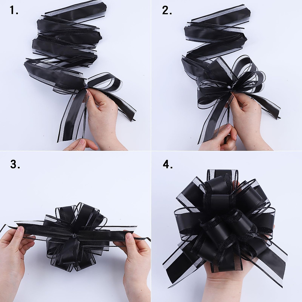 12 Pieces Black Pull Bow Wrapping Pull Bow Ribbon Pull Bows for Wedding Baskets,6 Inches Diameter Gift Bows, Large Bows for Presents.