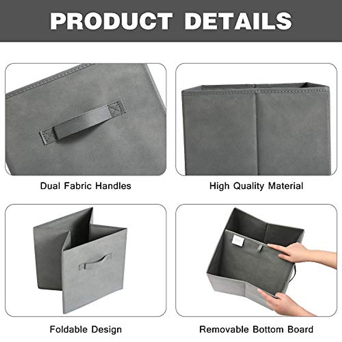 C&AHOME Cube Storage Bins 6-Pack Foldable Fabric Storage Cubes Baskets Containers Drawers with Dual Handles, Toys Closet Storage Box for Organizing Shelf, 10.5" L x 10.5" W x 11" H, Light Grey