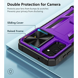 FNTCASE Case for Samsung Galaxy A14-5G: Military Grade Drop Proof Protection Rugged Protective A14 Cell Phone Cover with Built-in Kickstand & Slide - Shockproof TPU Matte Textured Tough Cases - Purple