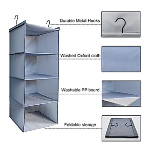 Taoomeho Hanging Closet Organizers and Storage Set,4-Shelf Foldable Hanging Storage Shelves and Dual-Sided Storage Bags，Great for Clothes Bag Bra Underwear Underpants Socks Organization Storage，Gray