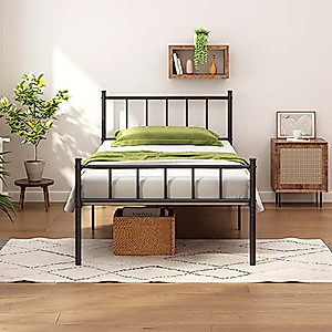 HLIPHA Twin Size Metal Platform Bed Frame with Heavy Duty Steel Slat Support,14" Height Easy Assembly Mattress Foundation,No Box Spring Needed,Black