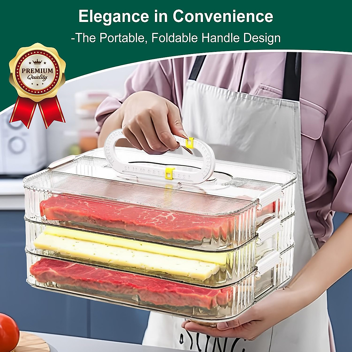 spaclatio Deli Meat Container for Fridge, 3 Layer Lunch Meat Container for Refrigerator Organizing, Deli Containers with Lids Food Storage Container Bacon Cheese Container for Refrigerator