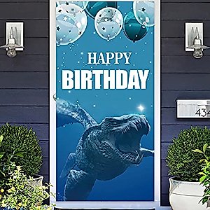 Mosasaurus Dinosaur Banner Backdrop Photo Booth Props Realistic Reptilia Animal Water Dino UnderSea Monster Theme Decor for Safari Wild One 1st Birthday Party Baby Shower Favors Supplies Decorations