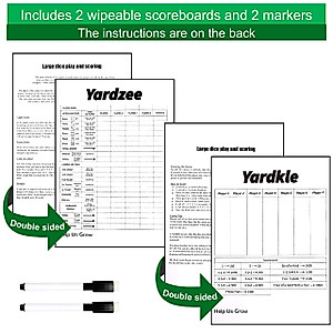 Crobyi Yardzee&Farkle Giant Yard Dice with Collapsible Bucket, 3.5" Giant Wooden Lawn Dice Game for Family. Includes 6 Giant Dice, 2 Scoreboard,2 Marker Pens and Collapsible Bucket.
