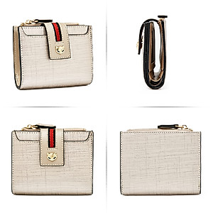 FOXLOVER Small Wallets for Women, Cowhide Leather Ladies Cute Zipper Purses Wallet with ID Window Credit Card Holders Gift Box Packing Womens Small Bifold Wallets (Gold)