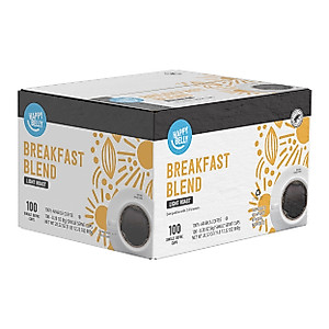 Amazon Brand - Happy Belly Light Roast Coffee Pods, Breakfast Blend, Compatible with Keurig 2.0 K-Cup Brewers, 100 Count