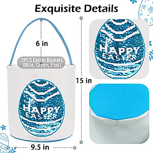 Easter Baskets for Kids, Easter Eggs Hunt Basket, Personalized Basket Canvas Cotton Carrying Gift and Eggs Hunt Bag, Easter Gift Basket for Boys Girls, Candy Buckets, 3 Packs