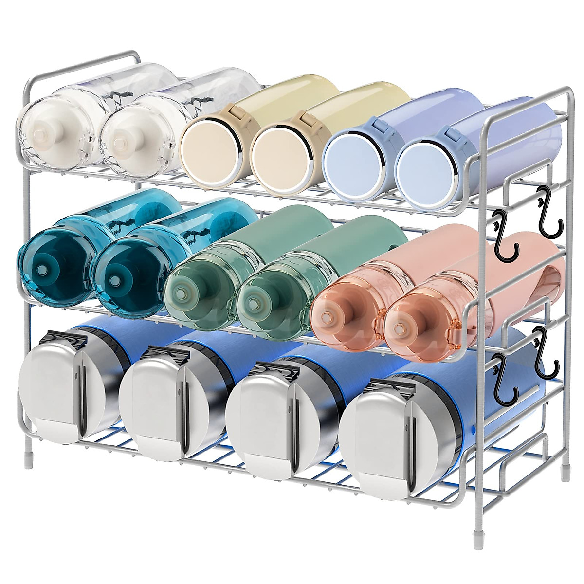 Mefirt Water Bottle Organizer, 3-Tier Water Bottle Organizer for Cabinet, Stackable Water Bottle Storage Rack, Soda, Can, Water Bottle Holder for Cabinet, Kitchen Countertops, Pantry, Fridge (2 PK)