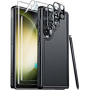 Red2Fire for Samsung Galaxy S23 Ultra Case, [Military Grade Shockproof] with 2Pcs [Soft Screen Protector + Lens Protector] Heavy Duty Full Body Protection Phone Case for S23 Ultra Case 5G, Black