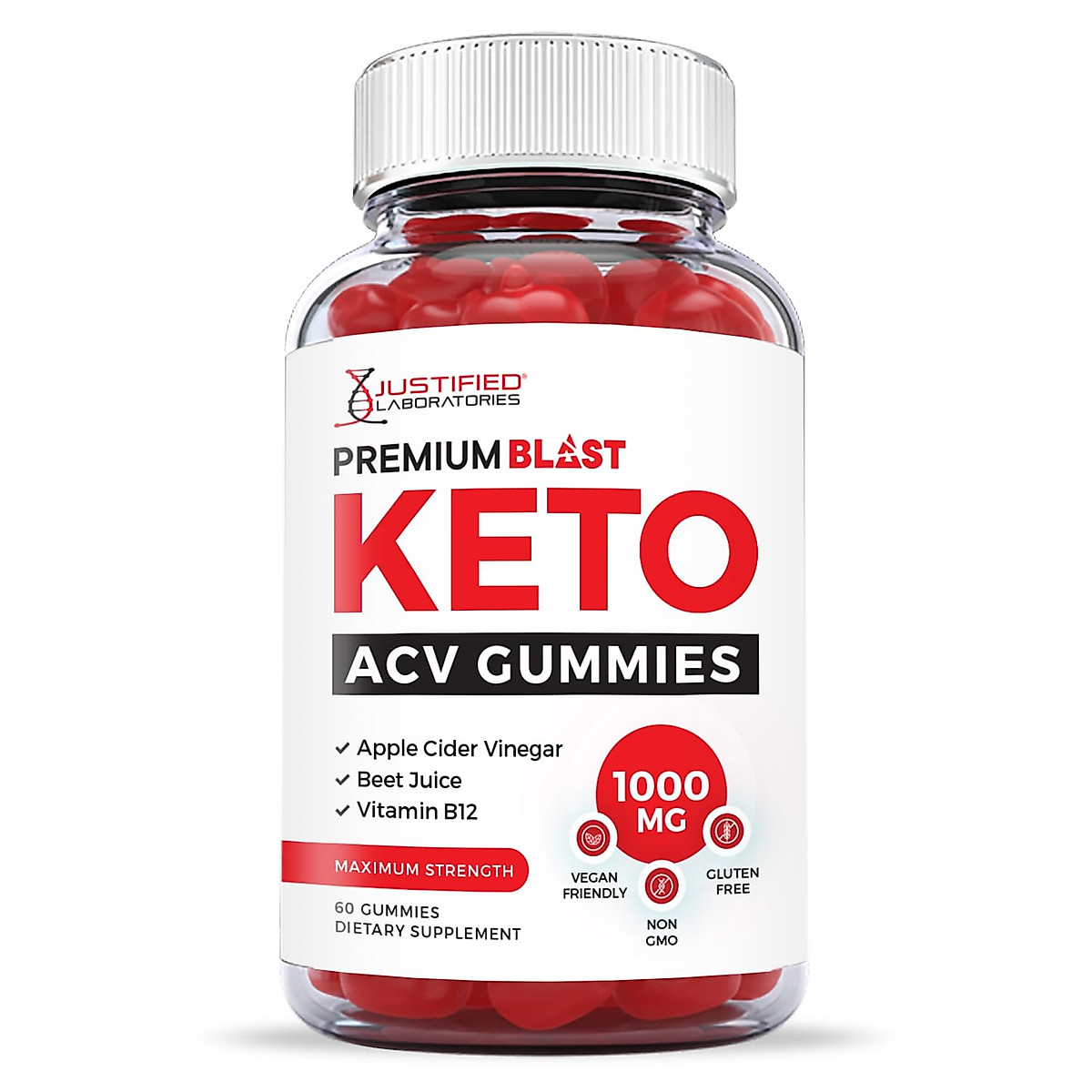 Justified Laboratories Premium Blast Keto ACV Gummies 1000MG with Pomegranate Juice Beet Root B12 60 Gummys