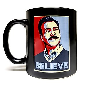 Mean Muggin Believe - 11oz Ceramic Black Mug - Artwork on Both Sides - Funny - Giftable Foam Box Protection - Inspired by Ted Lasso