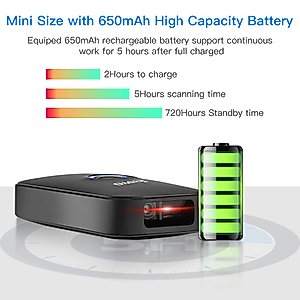 Eyoyo Mini CCD Bluetooth Barcode Scanner, 3-in-1 Bluetooth & USB Wired & 2.4 Wireless Bar Code Reader Portable Image Scanner 1D Screen Scanning compatible with iPad, iPhone, Android Phones, Tablets PC