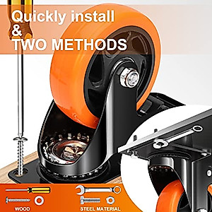 QNCZ 4" Caster Wheels, Outstanding Casters Set of 4 Heavy Duty, Silent Industrial Casters, Locking Casters Wheels for Furniture, Castor Wheels for Cart, Workbench.