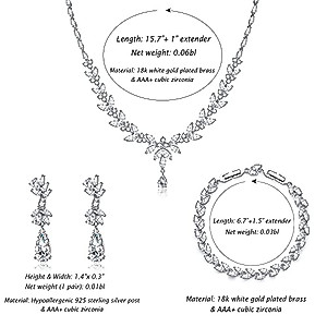 IDASANY Jewelry Set for Women, Cubic Zirconia Necklace Dangle Earrings & Bracelet Jewelry Set for Bride Bridesmaid Wedding Prom Party