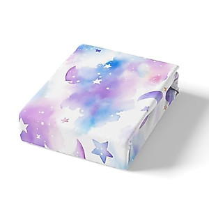 Manfei 2 Pieces Cartoon Moon Night 100% Nature Cotton Duvet Cover Not Comforter,Tie Dye Cloud Dreamy Starry Sky Bedding Set,Boys Girls Watercolor Gradient All Season Bedding with Zipper Closure Twin