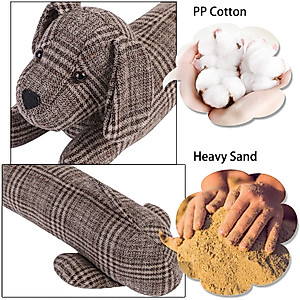 CERAYOU Dog Fabric Under Door Draft Stopper, 3LB Heavy Duty Decorative Soundproof Door Draft Blocker, 34 Inch Animal Energy Saving Draft Guard, Plaid