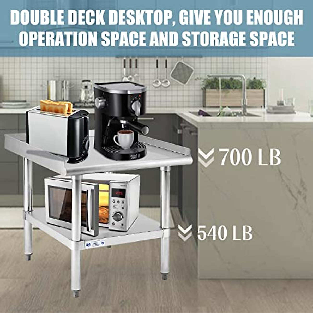 Hally Stainless Steel Equipment Stand 28x24 Inches with Undershelf, NSF Commercial Prep & Work Table with Rear and Side Risers, Heavy Duty Grill for Kitchen, Bar, Restaurant, Home and Hotel