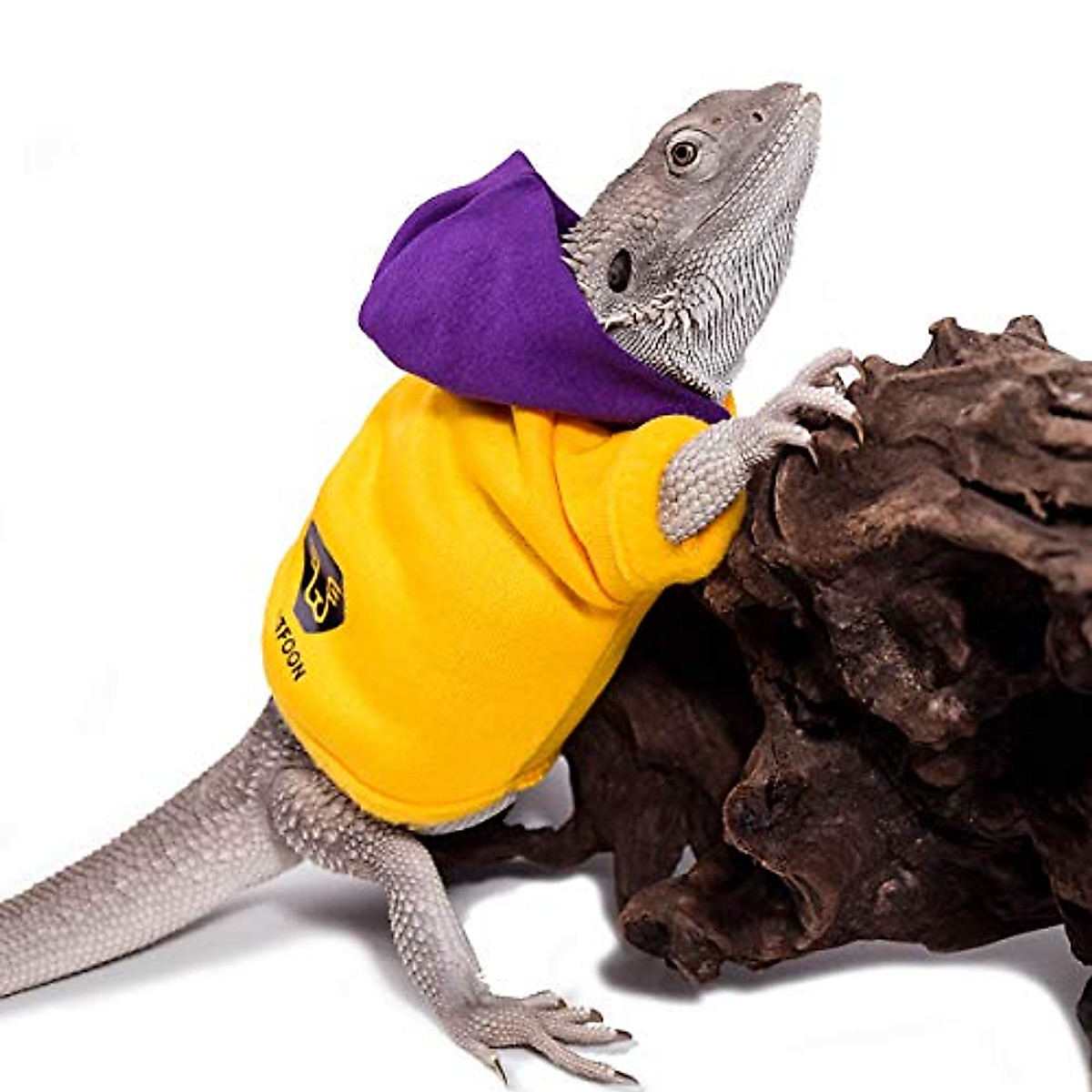 WATFOON Bearded Dragon Clothes Tank Accessories Costume Reptile Hoodies Apparel Handmade Velcro Warm Coat Jacket for Skin Protection Photo Party Lizard Small Animal Gecko Chameleon (L, Purple/Yellow)