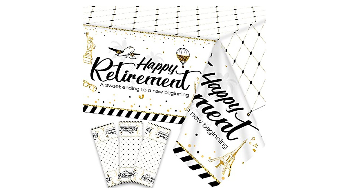 White & Gold Retirement Tablecloths - Set of 3 Party Covers