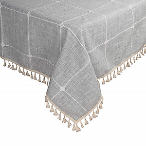 Bettery Home Cotton Linen Rectangular Tablecloth Tassel Plaid Table Cloth for Dining Kitchen Room Tabletop Decoration, 36" x 52" Grey