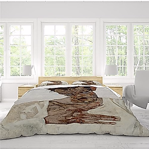 HOBBOY Beige Bedding Sets 3 Pieces Lightweight Duvet Quilt Cover with Zipper Ties 2 Pillow Shams Egon Schiele Self Portrait Duvet Cover Sets Twin