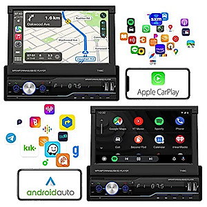 Bluetooth Car Radio Single Din with Flip Out Touch Screen,Car Stereo Apple Carplay,FM AM Car Radio Backup Camera, Hand-Free Calling,Apple Car Play Stereo,Fast Charging,EQ/USB Port/AUX/Mirror Link