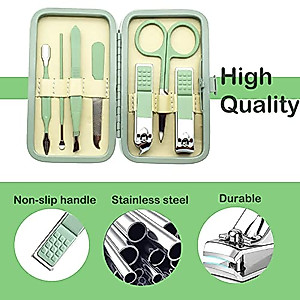 Manicure Set Nail Clippers Pedicure Kit -7PCS Stainless Steel Manicure Kit, Professional Grooming Kits, Nail Care Tools with Luxurious Travel Leather Case Gift Box Green