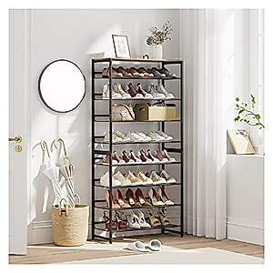 AEPOALUA Shoe Rack, 9-Tier Shoe Organizer, Tall Shoe Storage for Entryway, Closet, Garage, Large Shoe Rack Storage Organizer, Set of 2 5-Tier add 4-Tier Stackable Shoe Shelf, Industrial, Rustic Brown