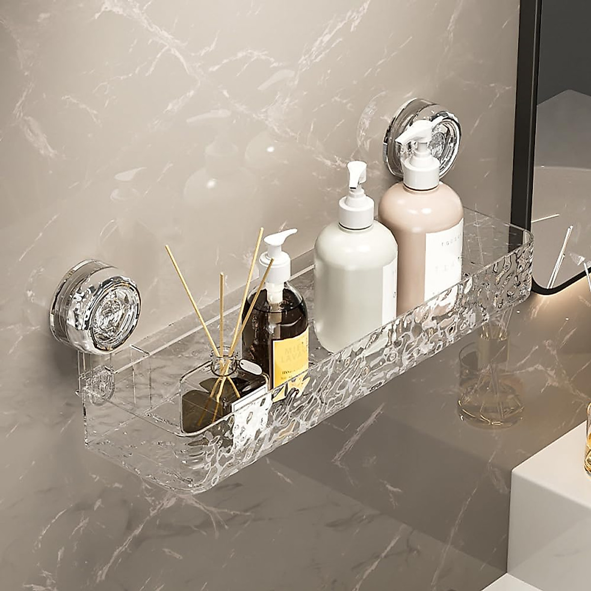 Attarrior Bathroom Suction Cup Storage Rack Without Punching Wall-mounted Shelf Bathroom Shower Storage Acrylic for Bathroom Storage (Clear, 2 PCS)