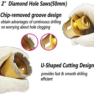 Antengdatool Dry/Wet Diamond Hole Saw Set - 5 Pieces/Box Porcelain/Tile Core Drill Bits Kit for Ceramic Marble Brick Granite Stones for Angle Grinder(25/35/40/50/60mm)