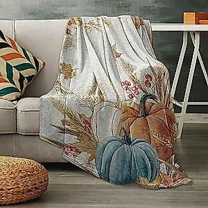 Throw Blanket- Autumn Thanksgiving Soft Warm Plush Fleece Bed Throw,60x80In Flannel Blankets Farm Pumpkins Wheat Fall Harvest Bedding Throws for Women/Men Bedroom Living Room Office Vintage Cotton
