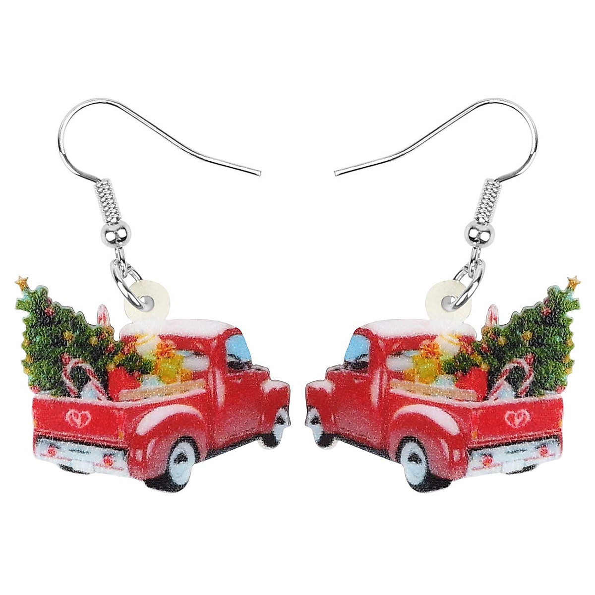 DUOWEI Acrylic Christmas Truck Tree Garland Earrings Drop Dangle Jewelry For Women Festival Gifts (Red)