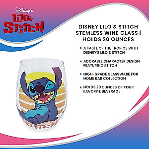 Silver Buffalo Disney Lilo And Stitch Sunset Stemless Glass, 20-Ounces
